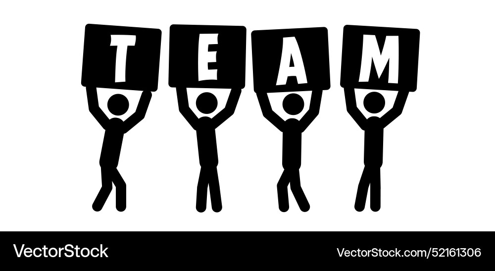 Team work symbol stickman and signs Royalty Free Vector