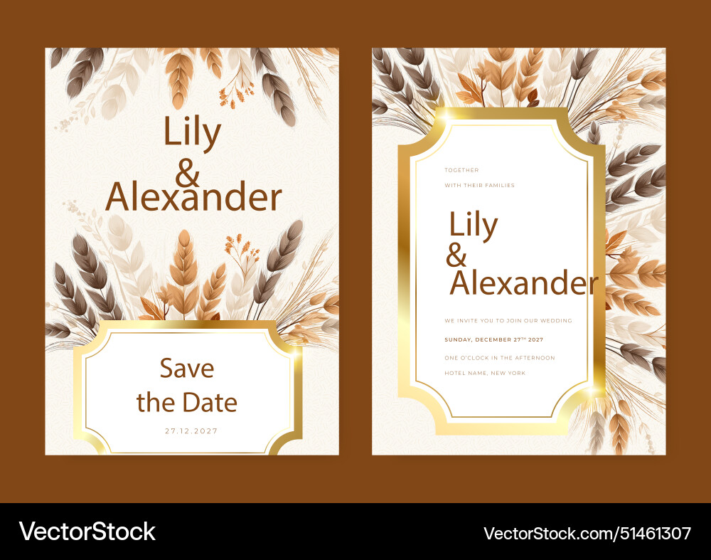 Brown and beige modern wedding invitation retro Vector Image