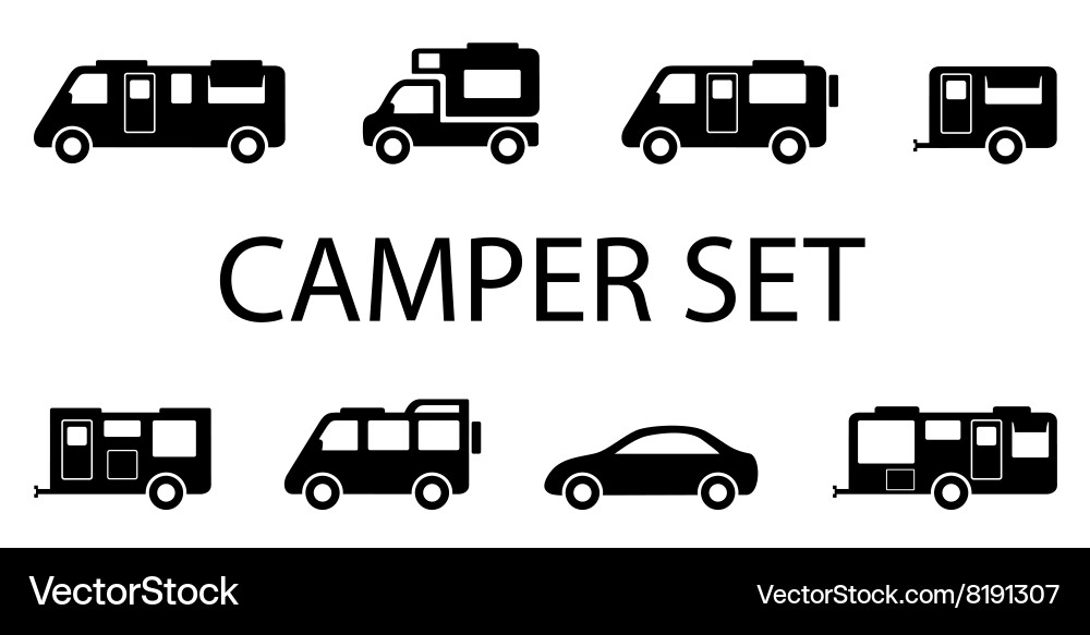 Camper Van Icons Set Royalty Free Vector Image