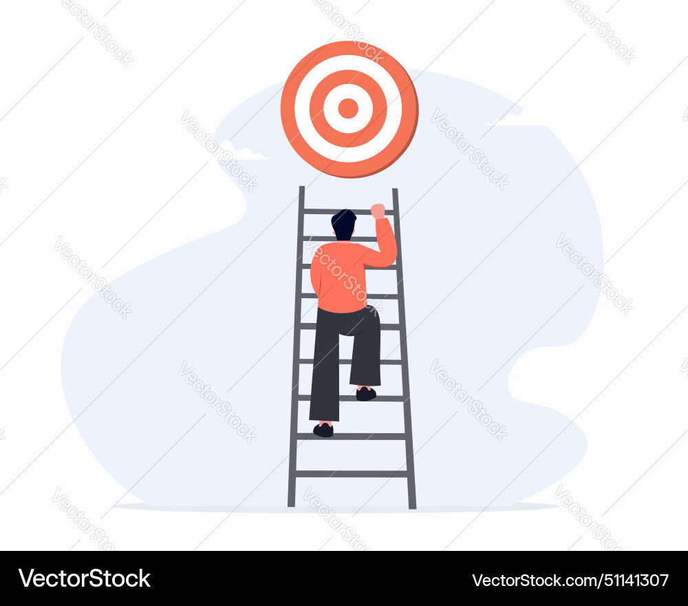 Climbing up ladder as path to reach goal Vector Image