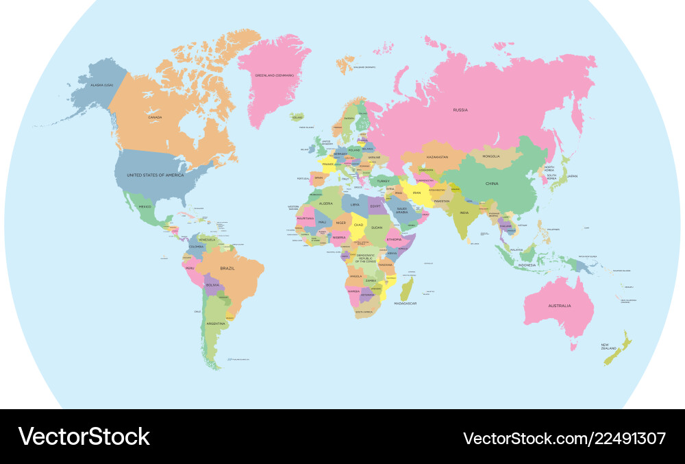 Earth Political Map Flat Color High Detailed Political World Map