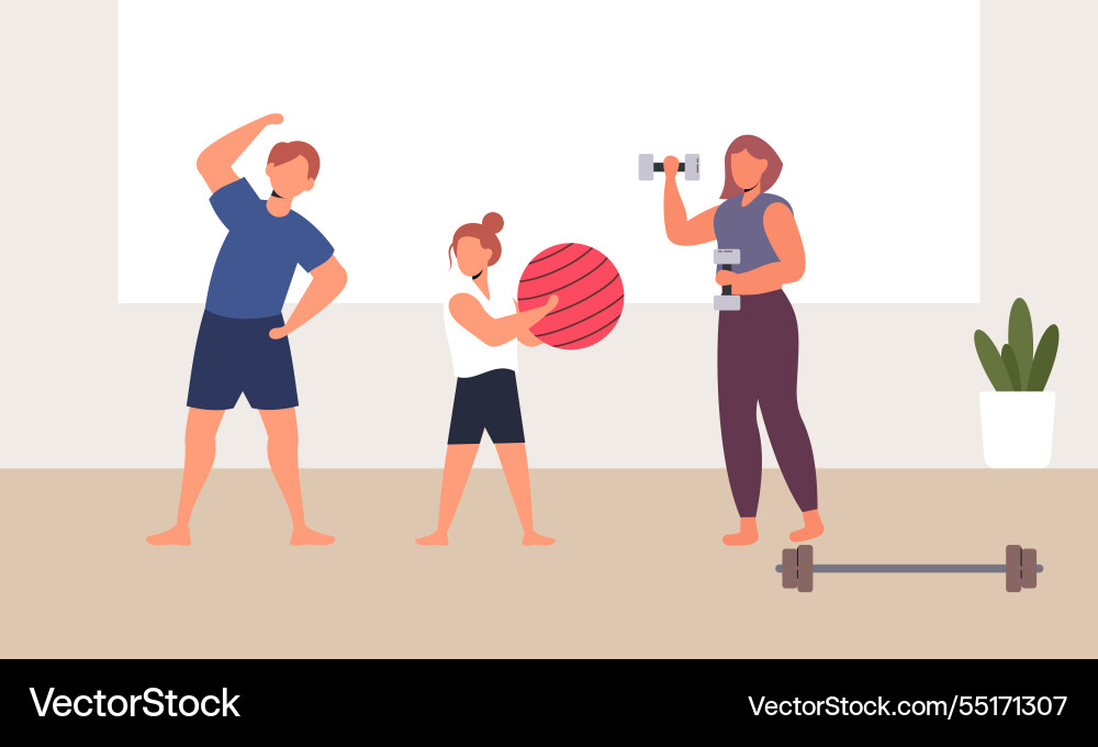 Family spending time doing morning exercise Vector Image