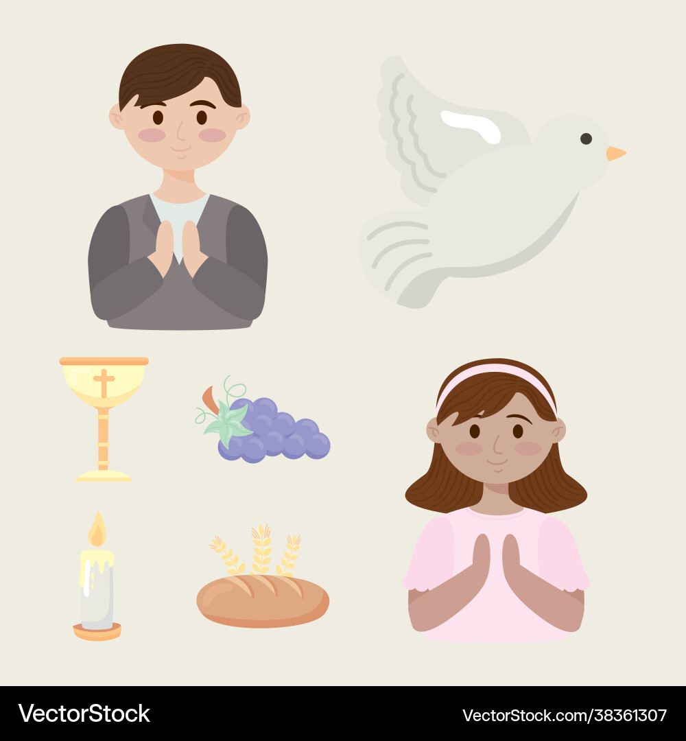 Five first communion icons Royalty Free Vector Image
