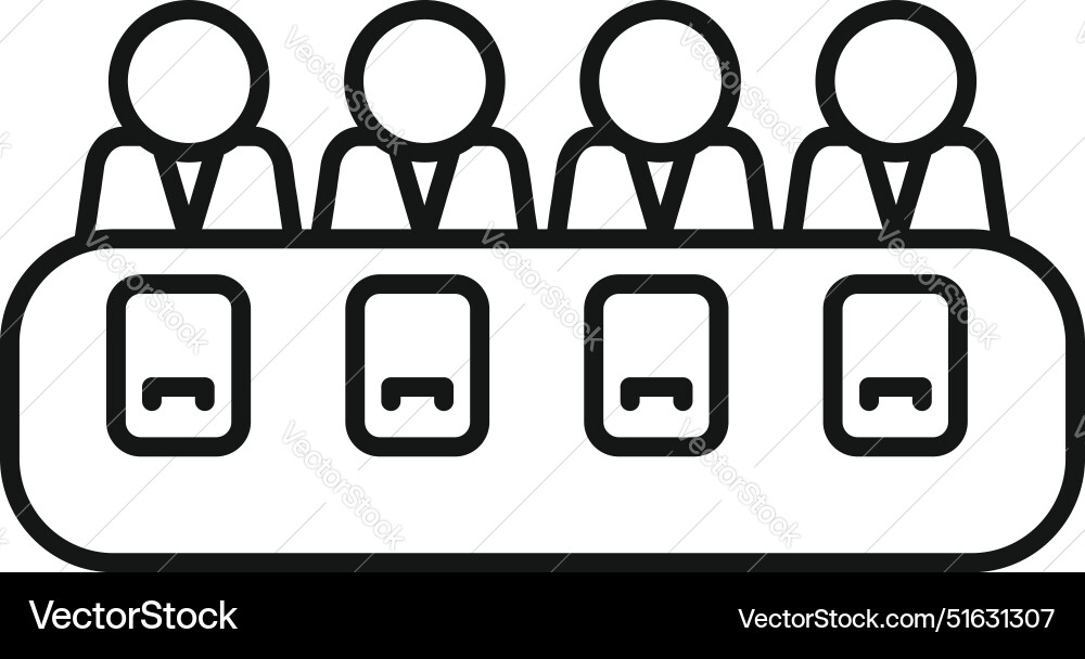 Jury sitting behind table listening to trial Vector Image