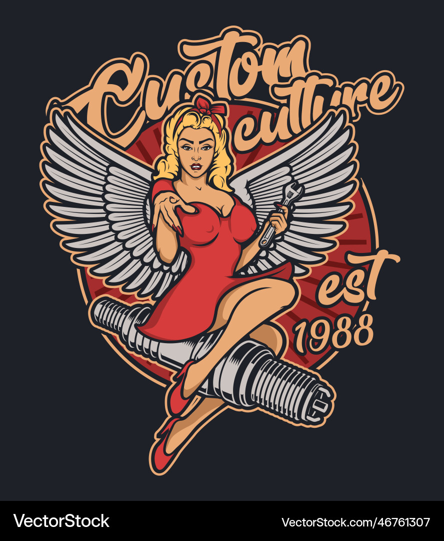 Retro Pin-Up Girl on Spark Plug Royalty Free Vector Image