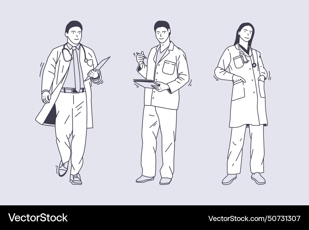 Set of outline doctors Royalty Free Vector Image