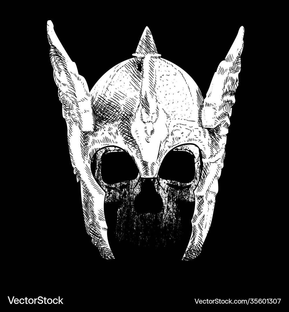 Skull with winged helmet isolated on black Vector Image