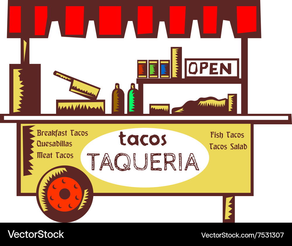 Taco Stand taqueria Holzschnitt Lizenzfreies Vektorbild