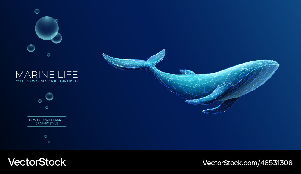 Abstrakter blauer Wal in Polygonen auf Technologie