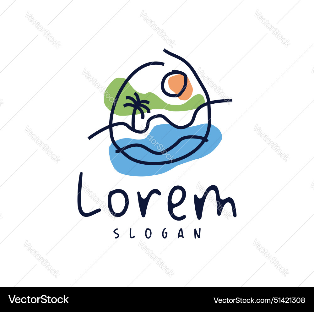 Abstract summer beach sun and blue wave logo line Vector Image