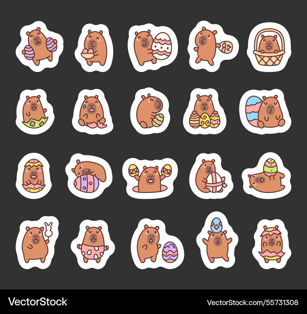 Capybara easter set featuring adorable characters Vector Image