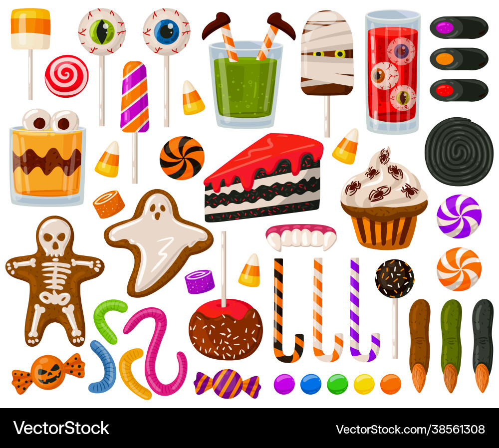 Cartoon halloween candies spooky sweets Royalty Free Vector