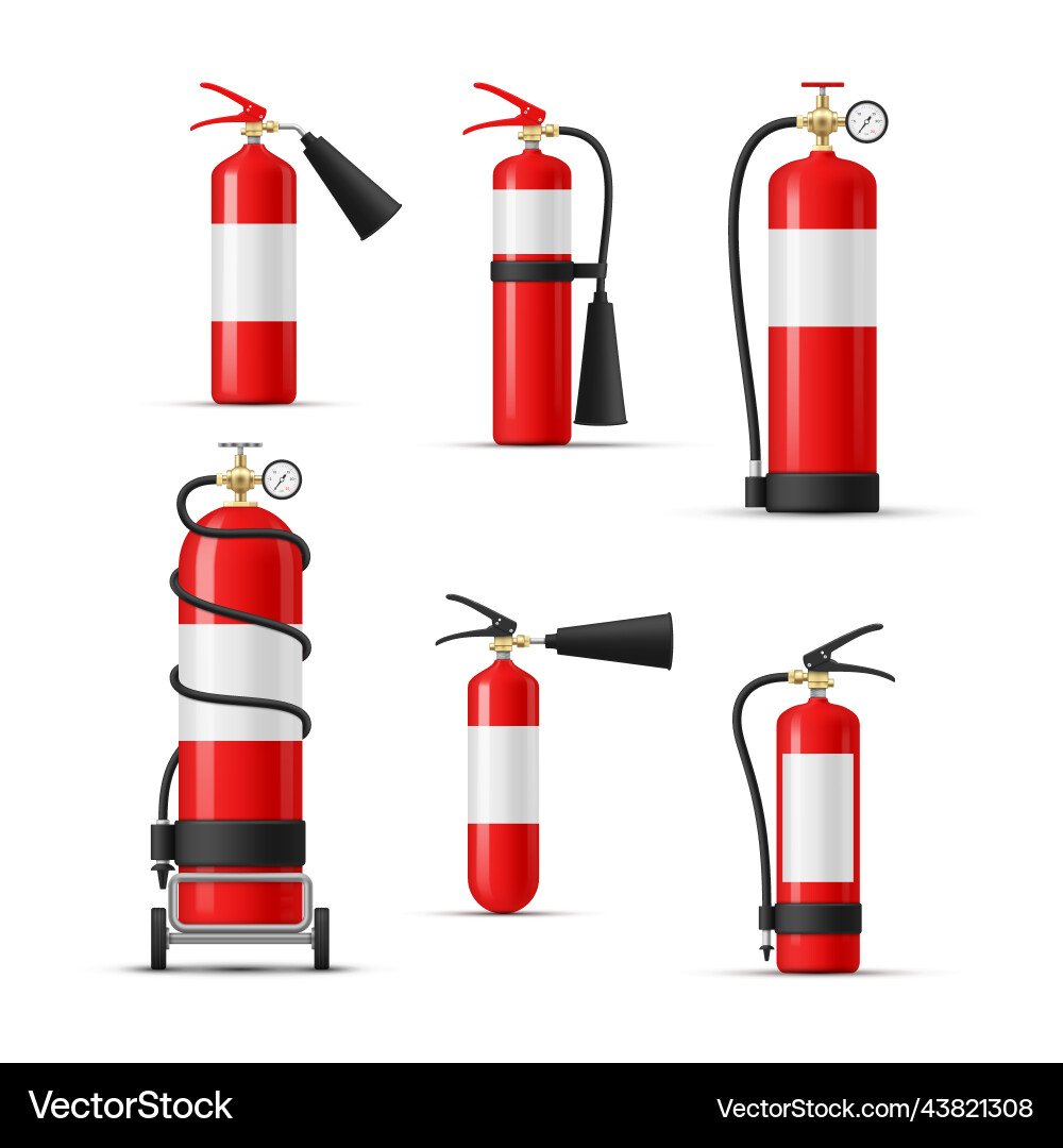 Fire extinguishers red firefighter emergency Vector Image
