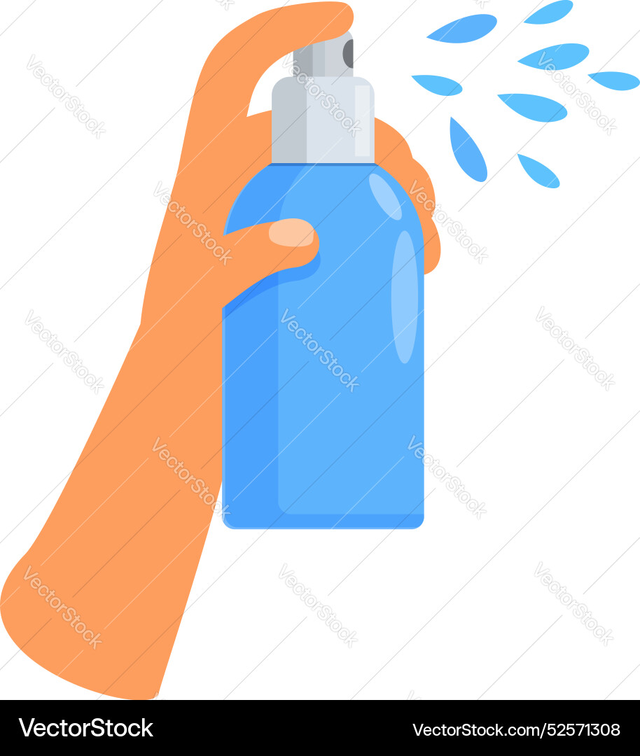 Hand holding and spraying blue deodorant bottle Vector Image