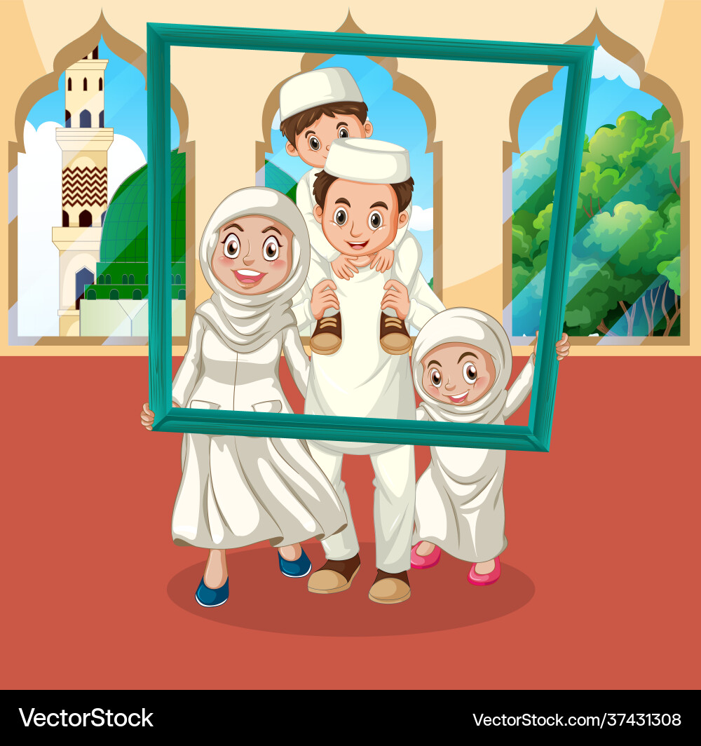 Happy muslim cartoon character Royalty Free Vector Image