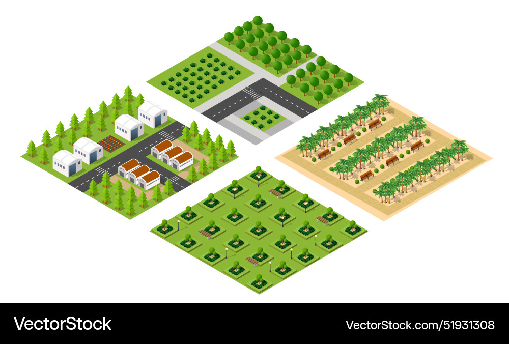 Isometric 3d park trees forest nature elements Vector Image