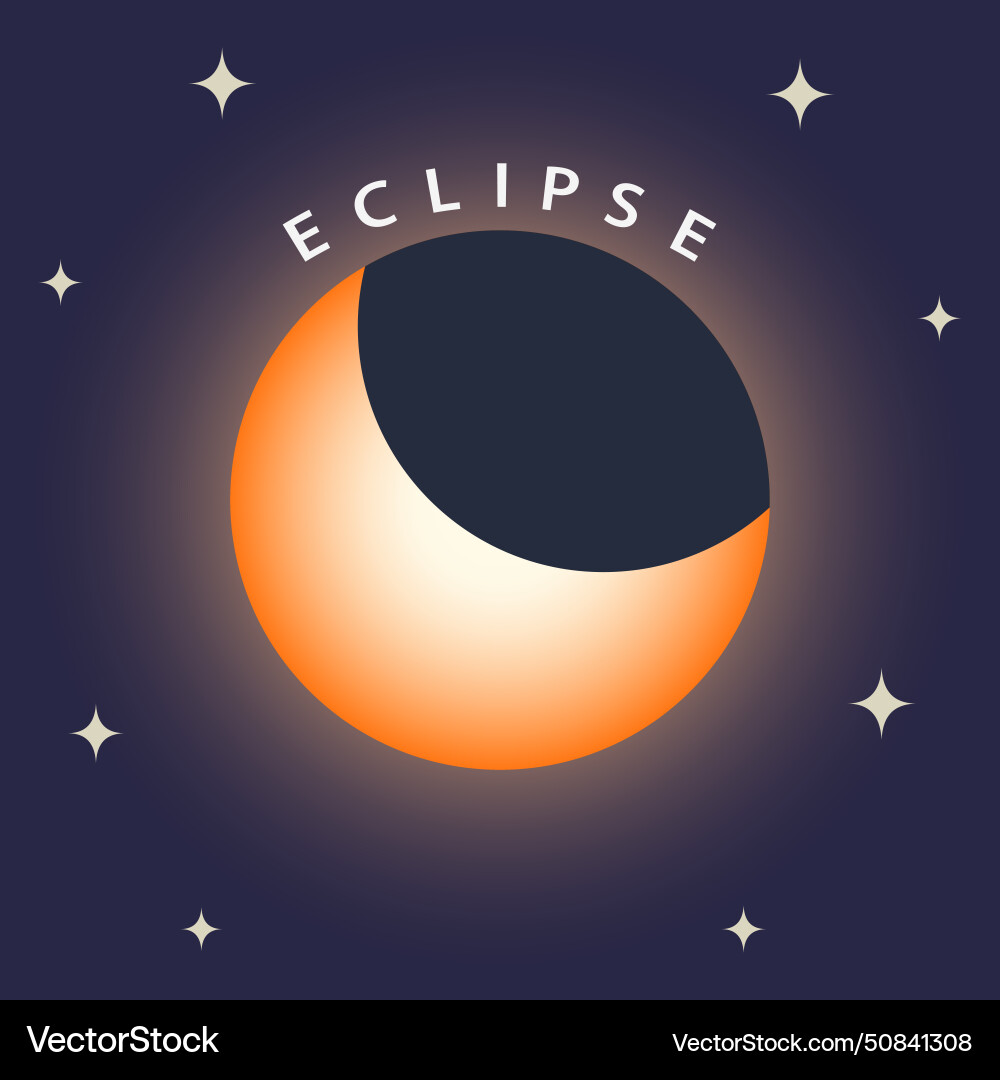 Partial solar eclipse with stars on blue Vector Image