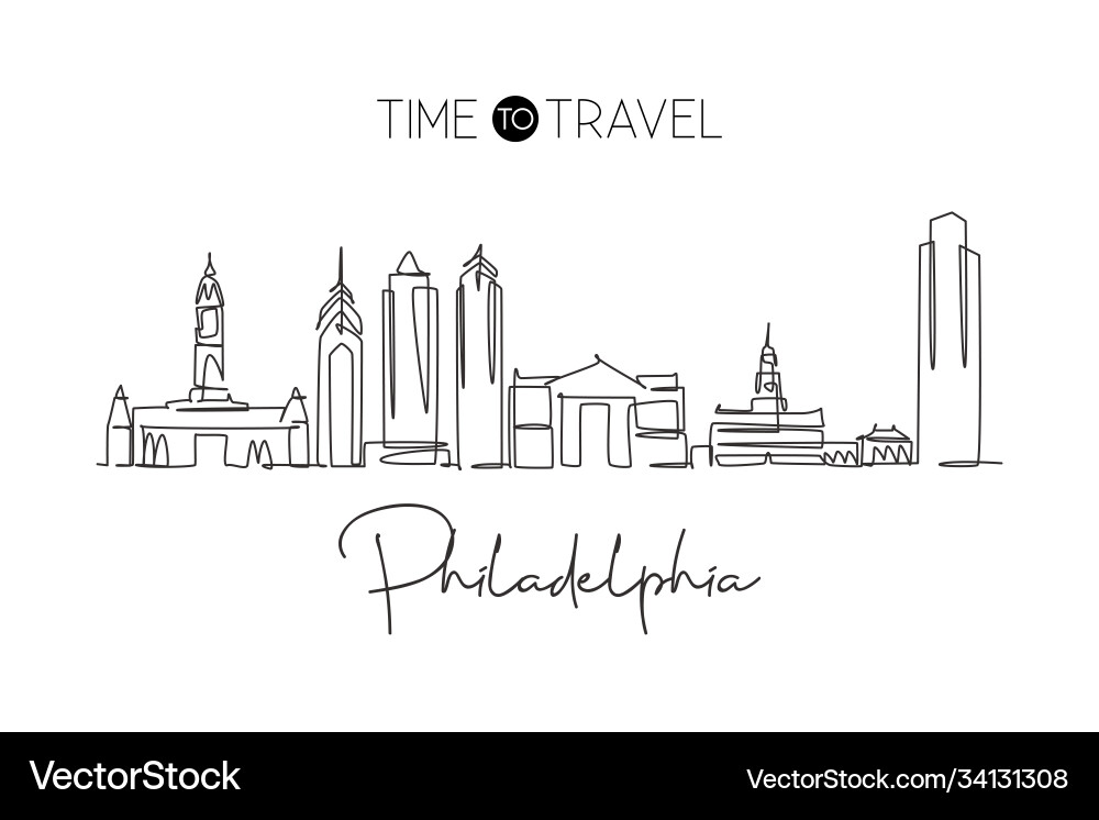 Philadelphia Skyline - Single Line Drawing Vector Image