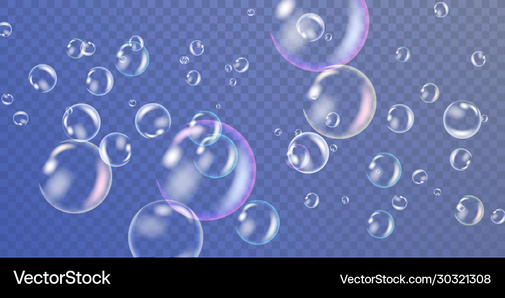 Realistic white water bubbles with reflection Vector Image