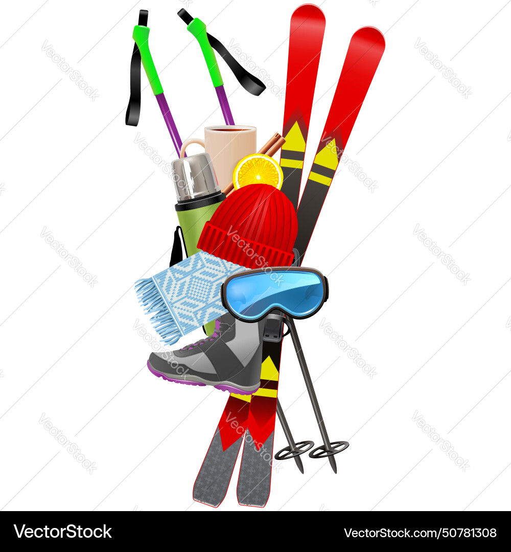 Skiing concept with accessories Royalty Free Vector Image