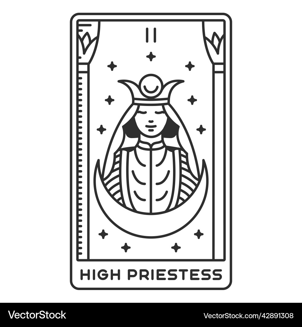 Tarot card high priestess filled stroke Royalty Free Vector