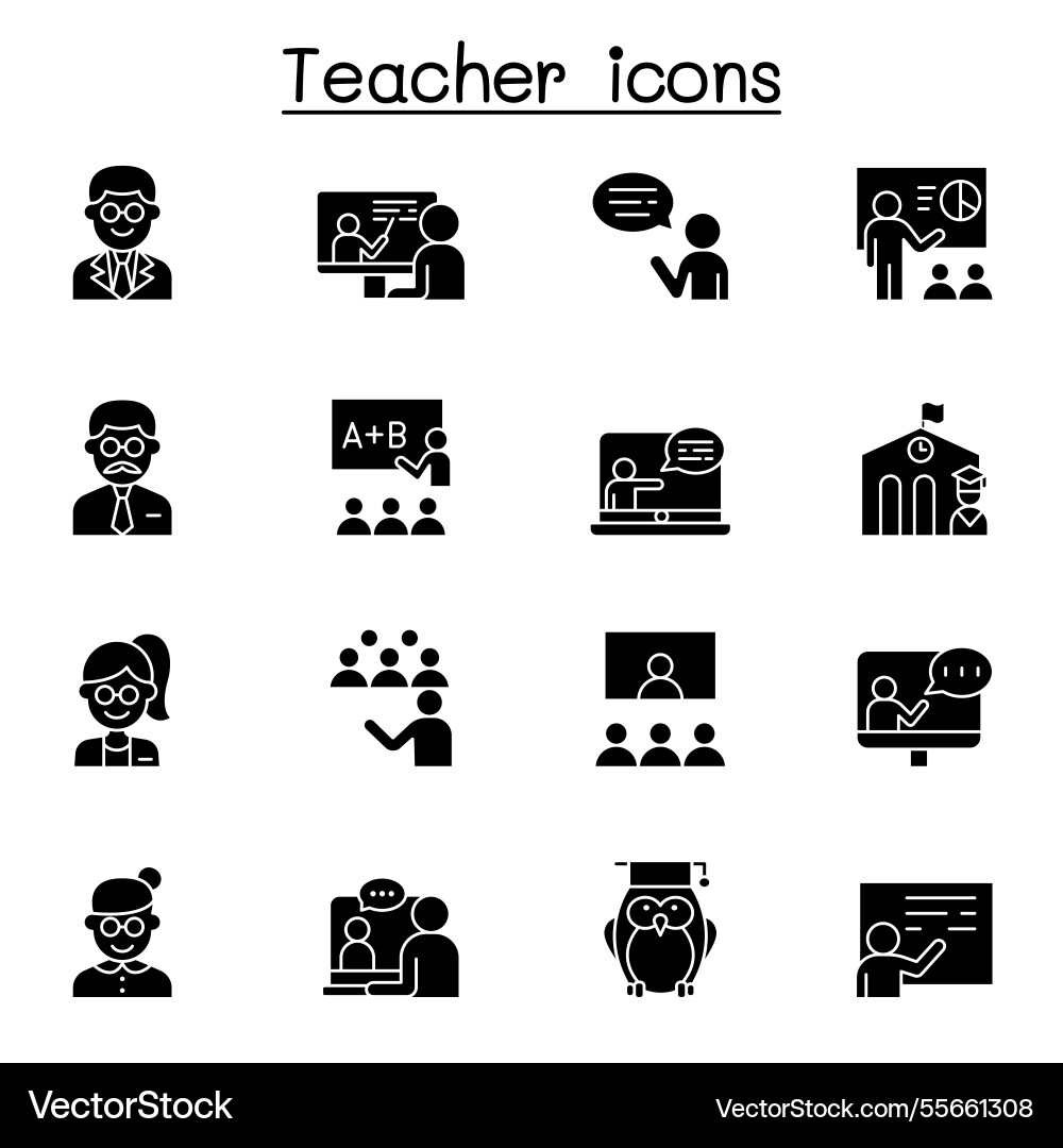 Teacher icons set in glyph style Royalty Free Vector Image
