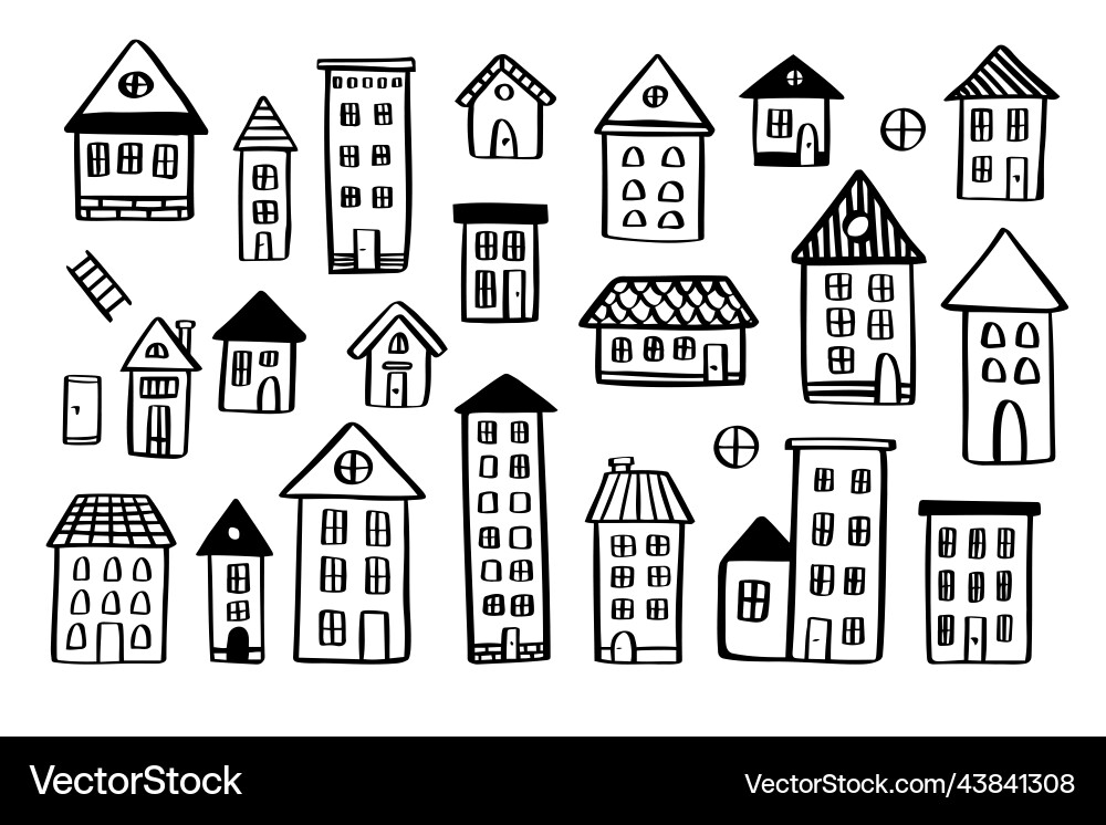 Various houses doodle set hand drawn Royalty Free Vector