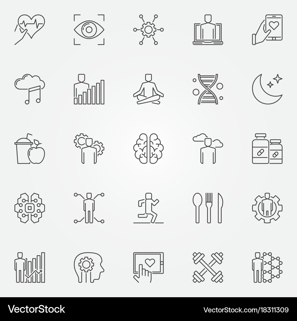 Biohacking Icons - Thin Line Style Royalty Free Vector Image
