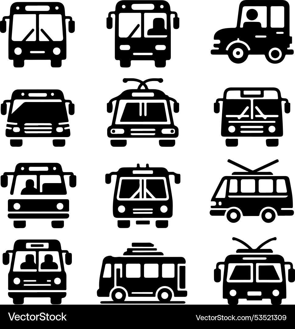 Bus icon set silhouette side view Royalty Free Vector Image