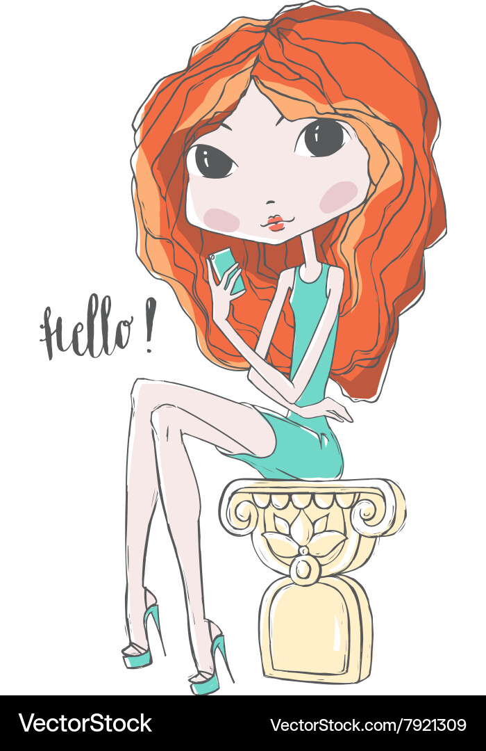 Girl with phone Royalty Free Vector Image - VectorStock