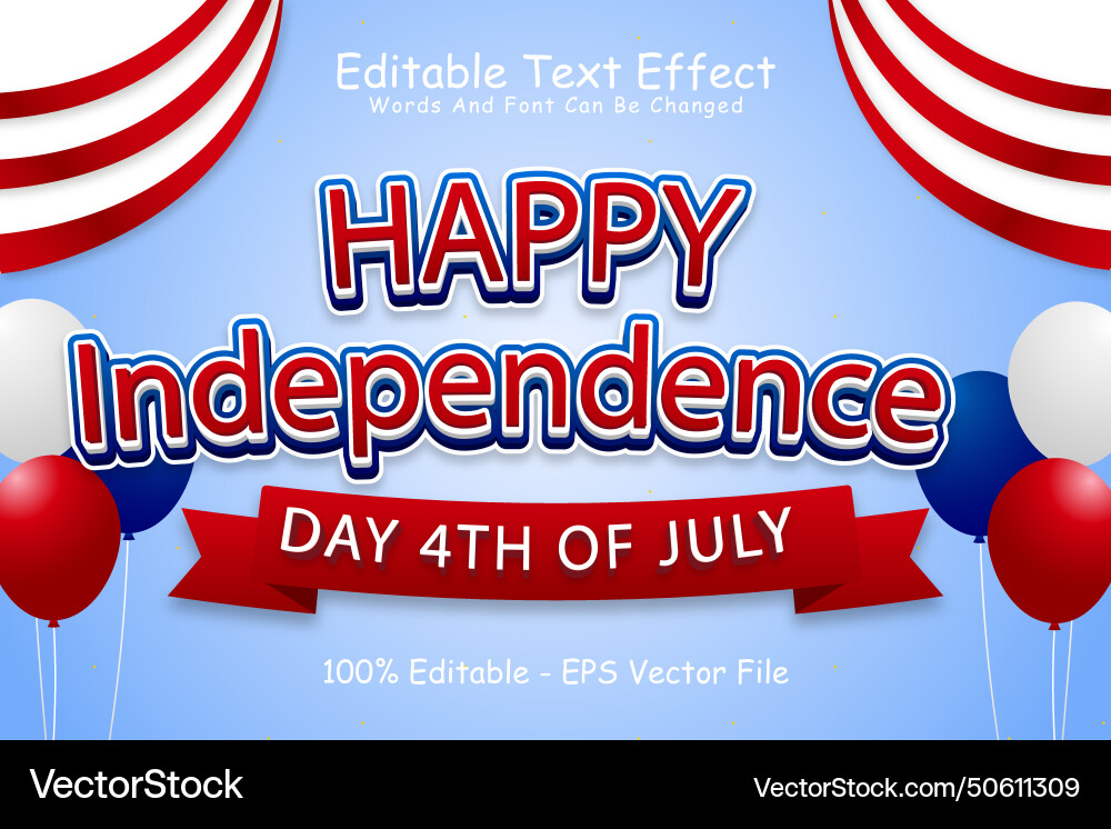 Happy independence day editable text effect 3 Vector Image