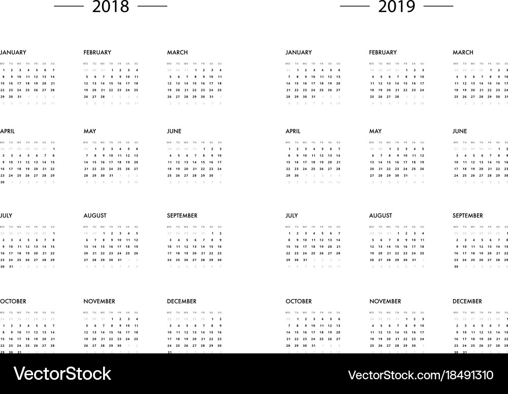 Calendar 2018 2019 year template Royalty Free Vector Image
