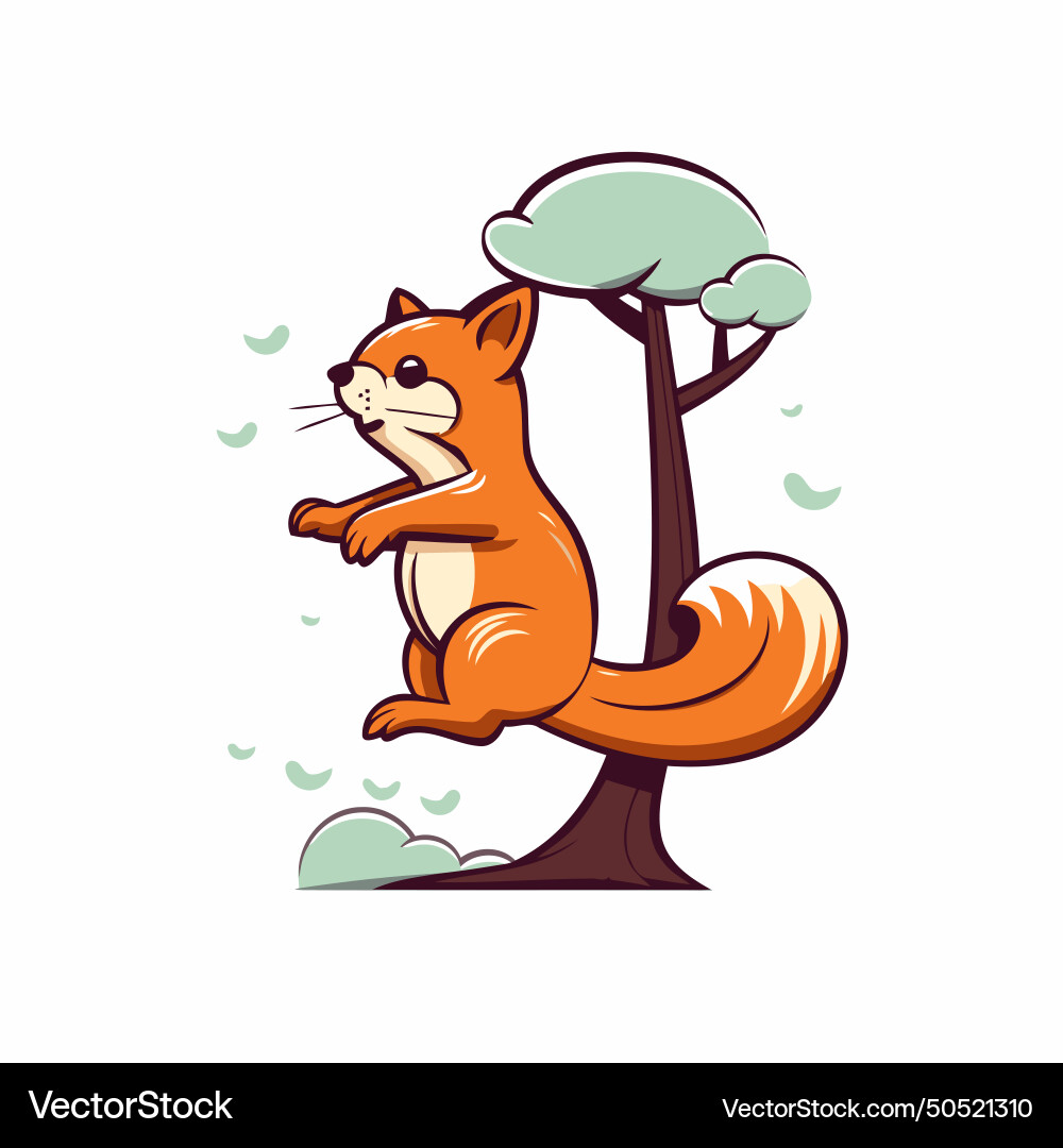 Cute cartoon squirrel sitting on a tree isolated Vector Image