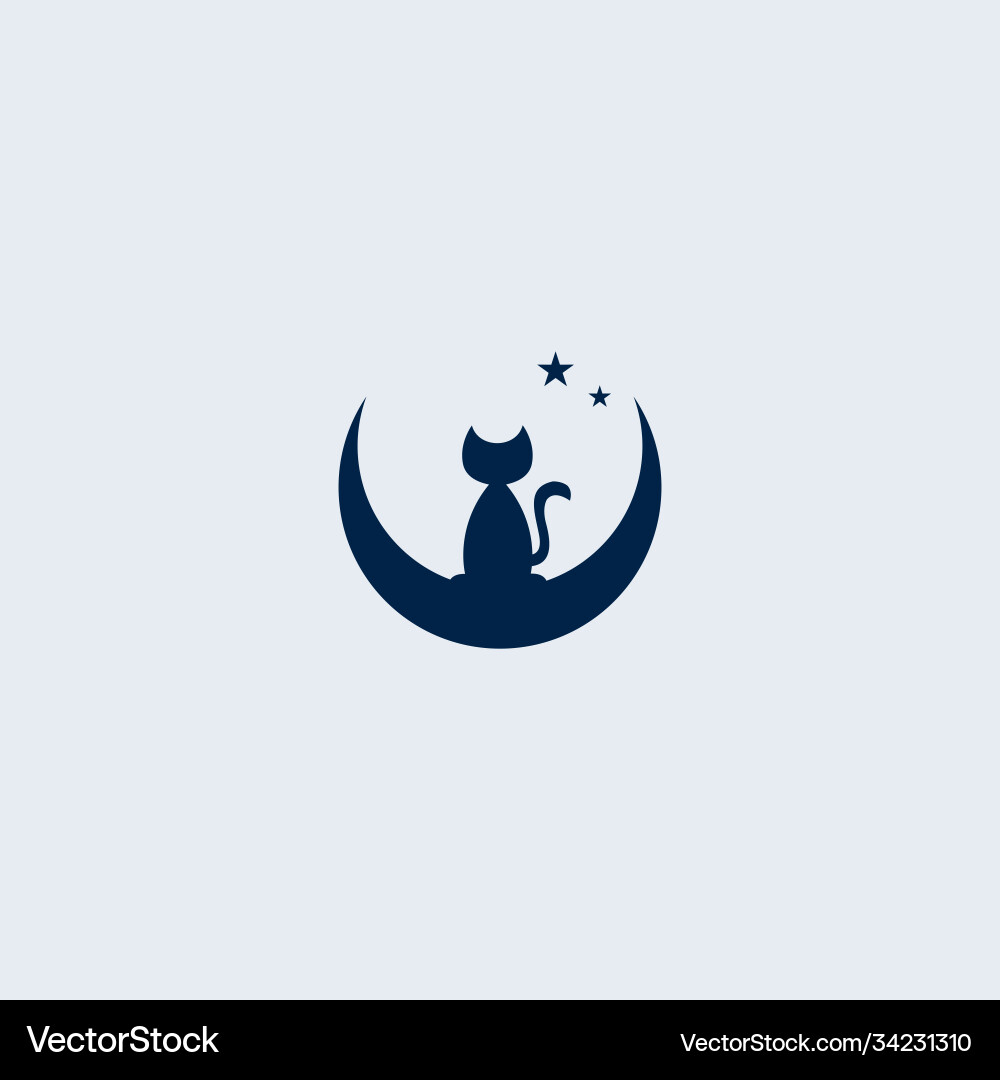 Cute Cat Moon Logo Royalty Free Vector Image - VectorStock