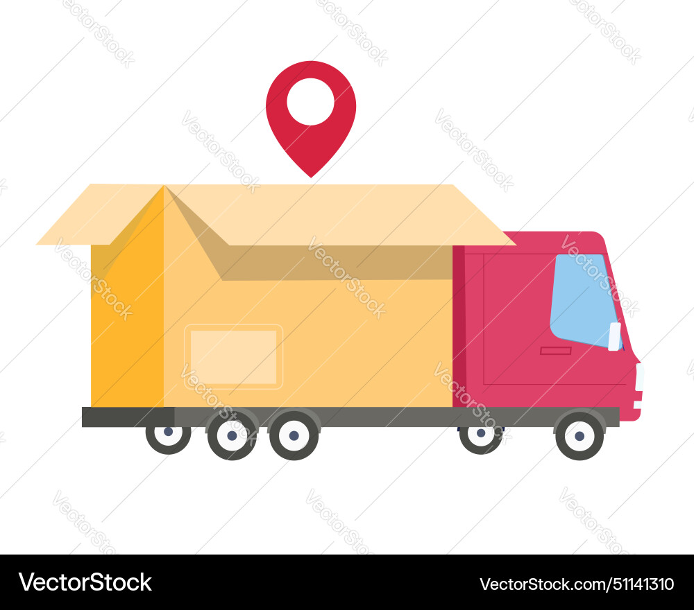 Delivery truck with big open cardboard box Vector Image