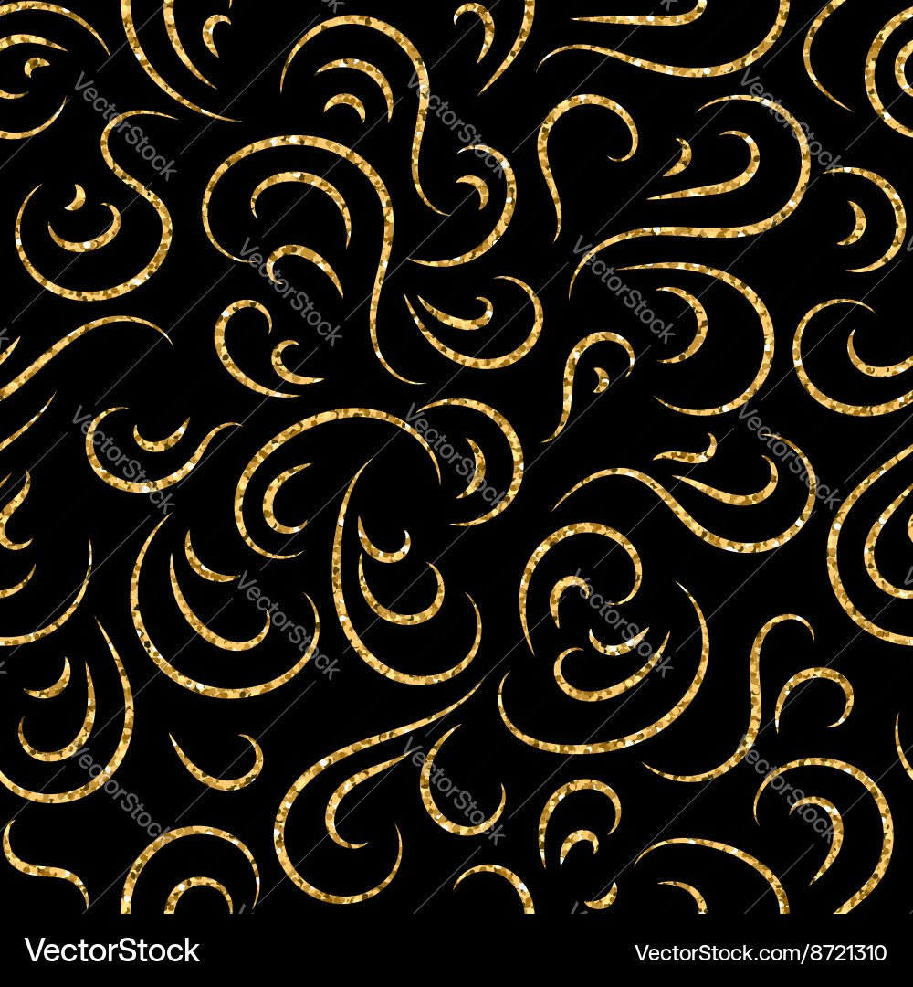 Gold swirl seamless pattern draw black Royalty Free Vector