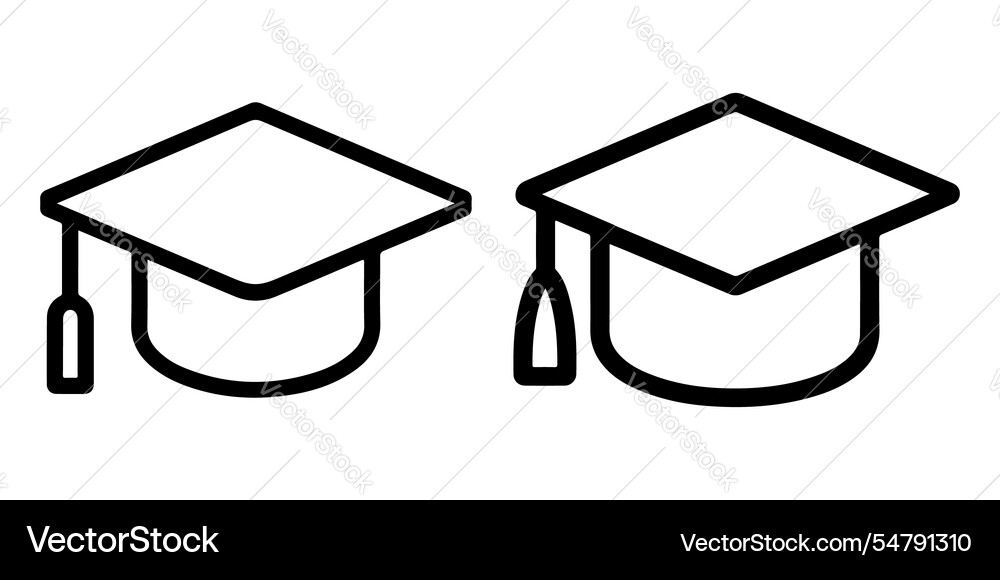 Graduation cap outline icon set line art Vector Image