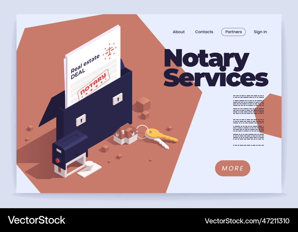 Notary services ianding page isometric banner Vector Image
