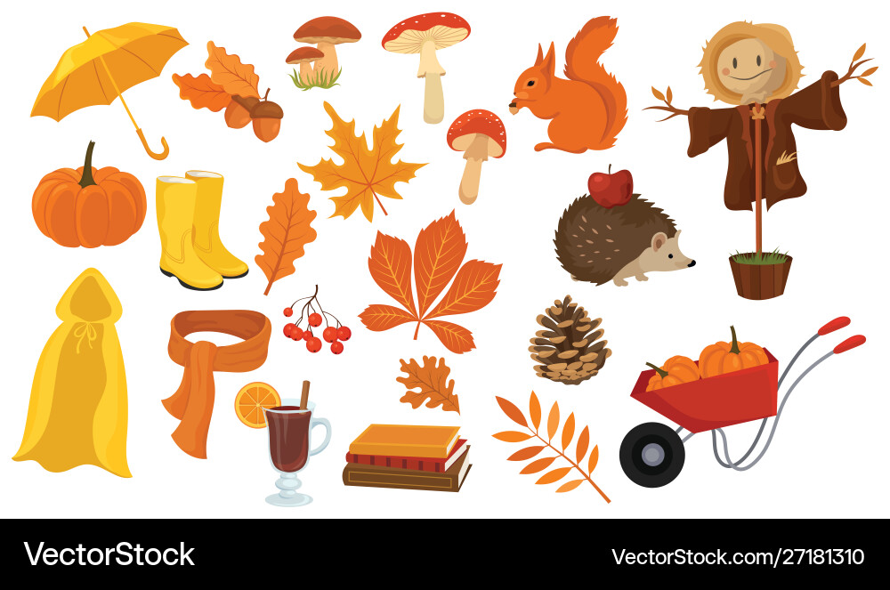 Set cartoon elements autumn collection Royalty Free Vector
