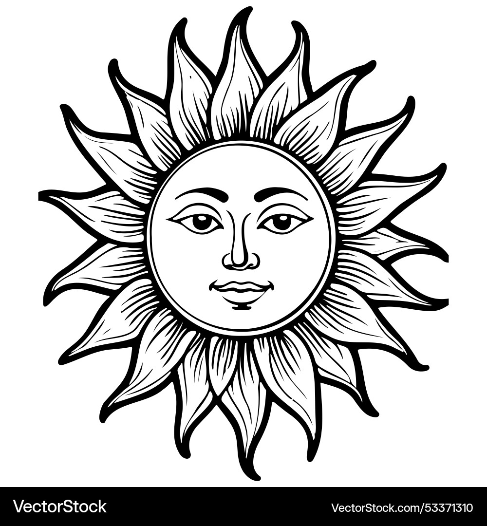 Sun ink hand drawn line transpiderarent Royalty Free Vector