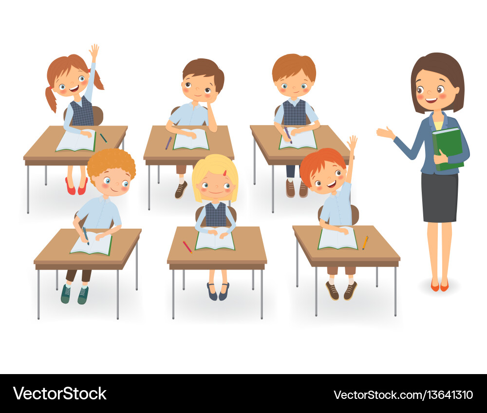 Teacher with pupils at a lesson Royalty Free Vector Image