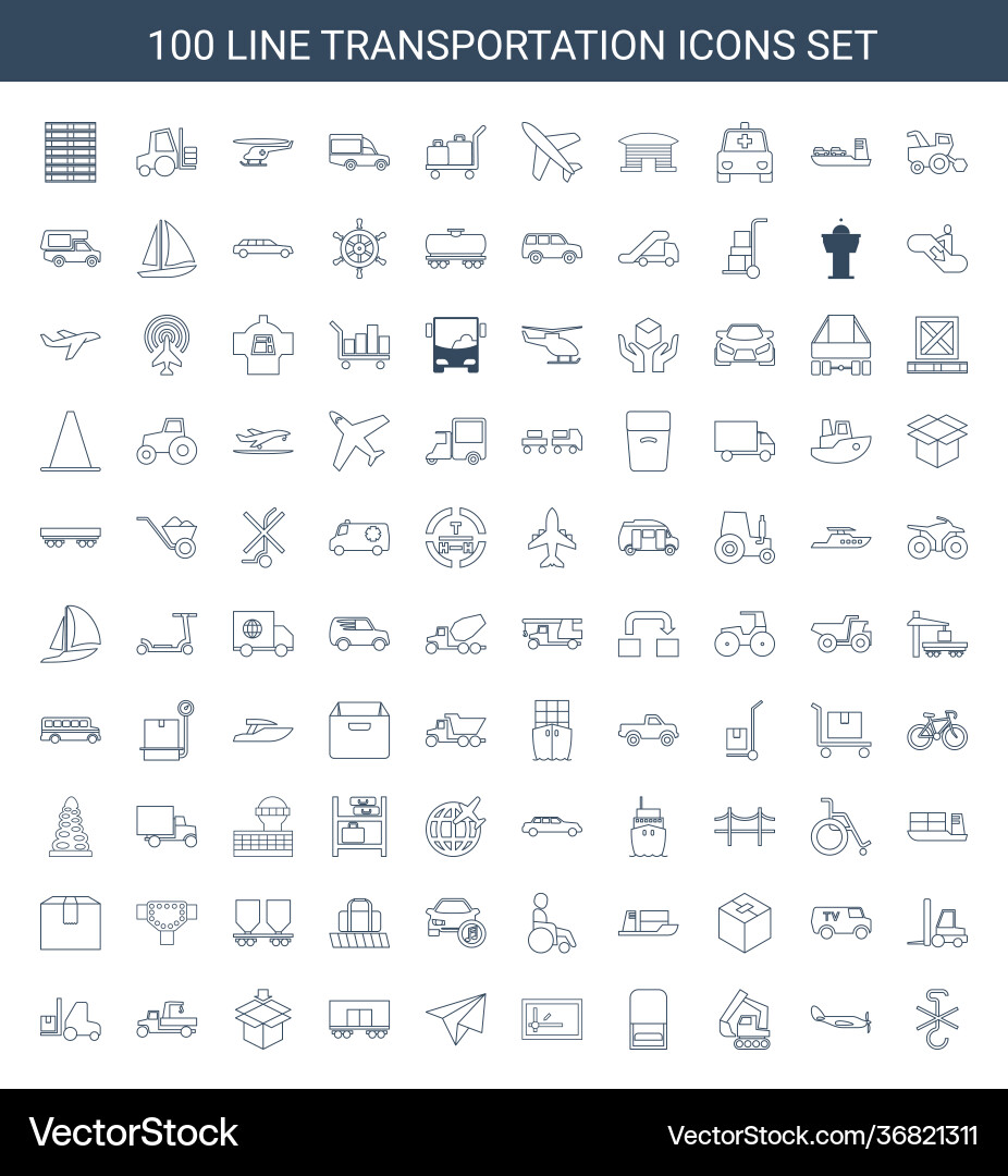 100 Transport Icons Lizenzfreies Vektorbild - VectorStock
