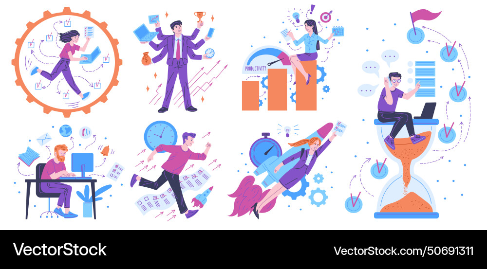 Busy business people working and doing checklist Vector Image