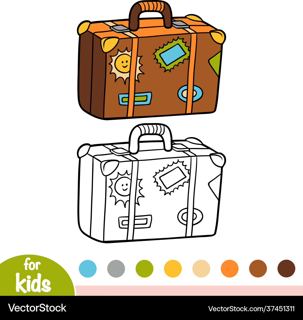 Coloring book suitcase with stickers Royalty Free Vector