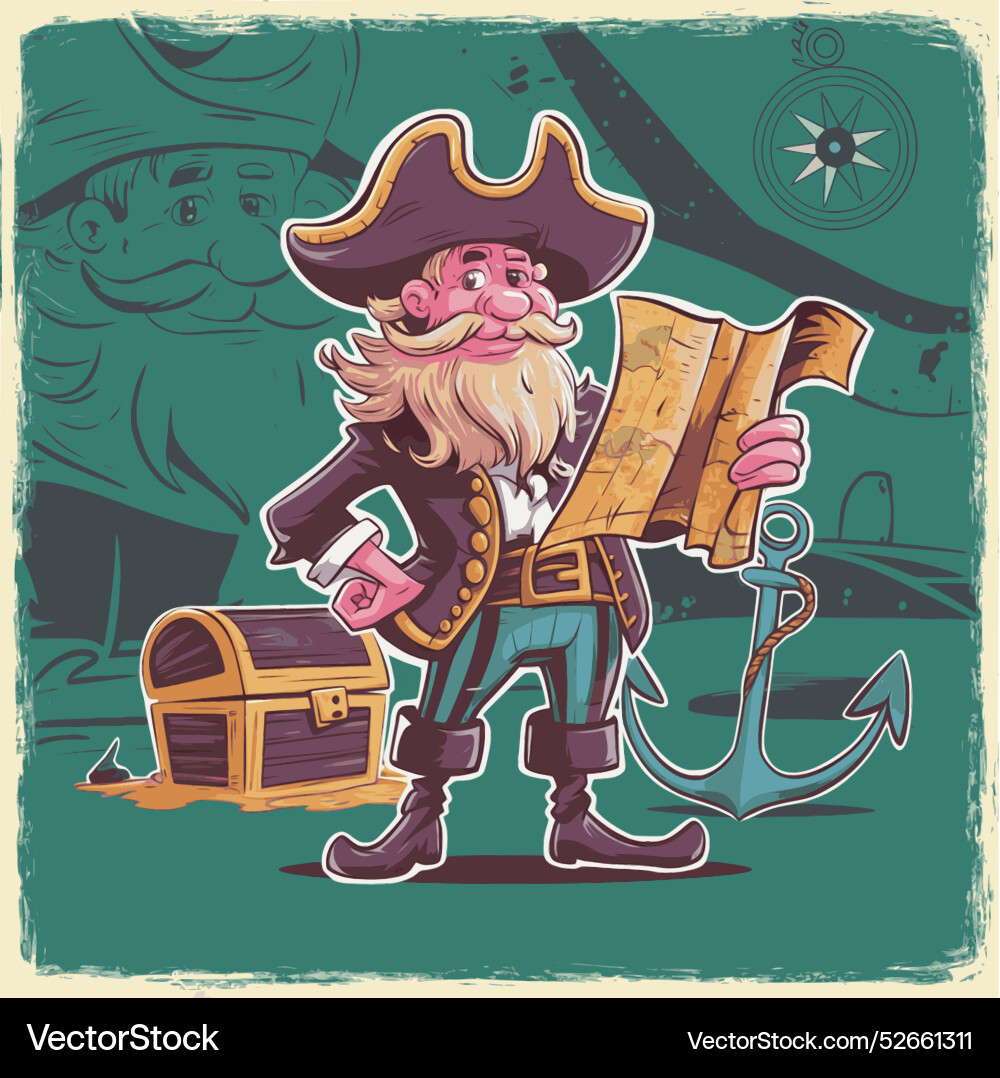 Pirate character hold treasure map Royalty Free Vector Image