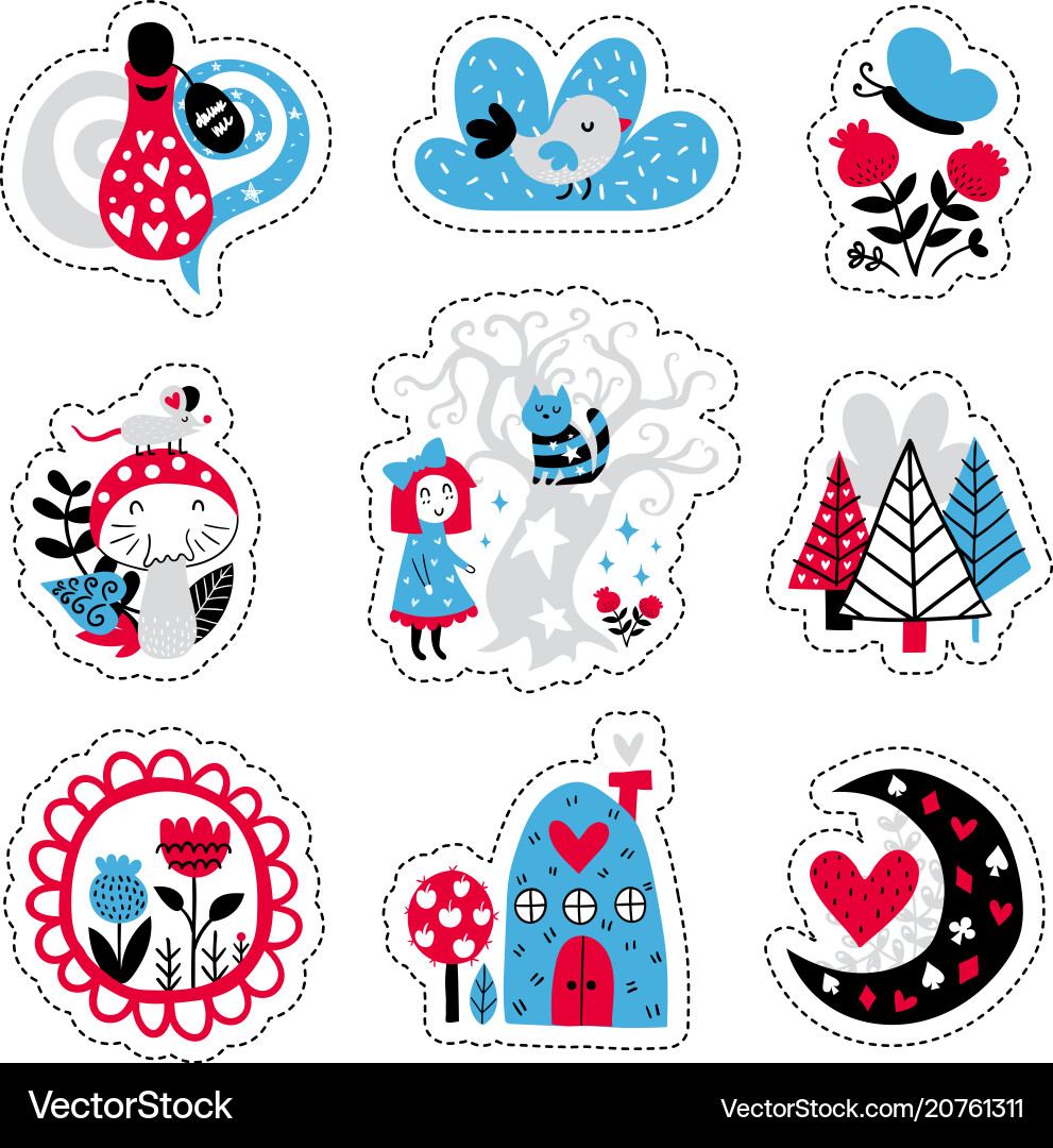 Whimsical Fairytale Stickers Royalty Free Vector Image
