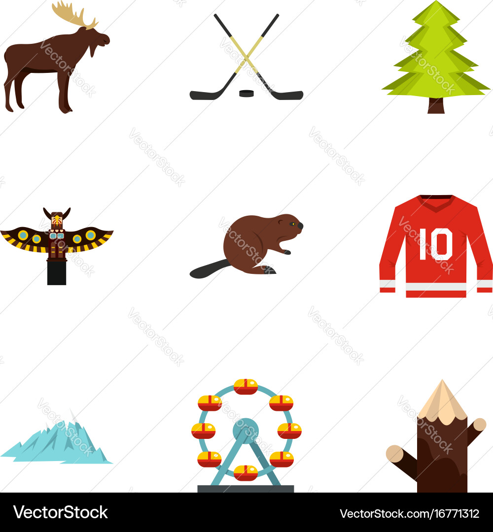 Canadian symbols icon set flat style Royalty Free Vector