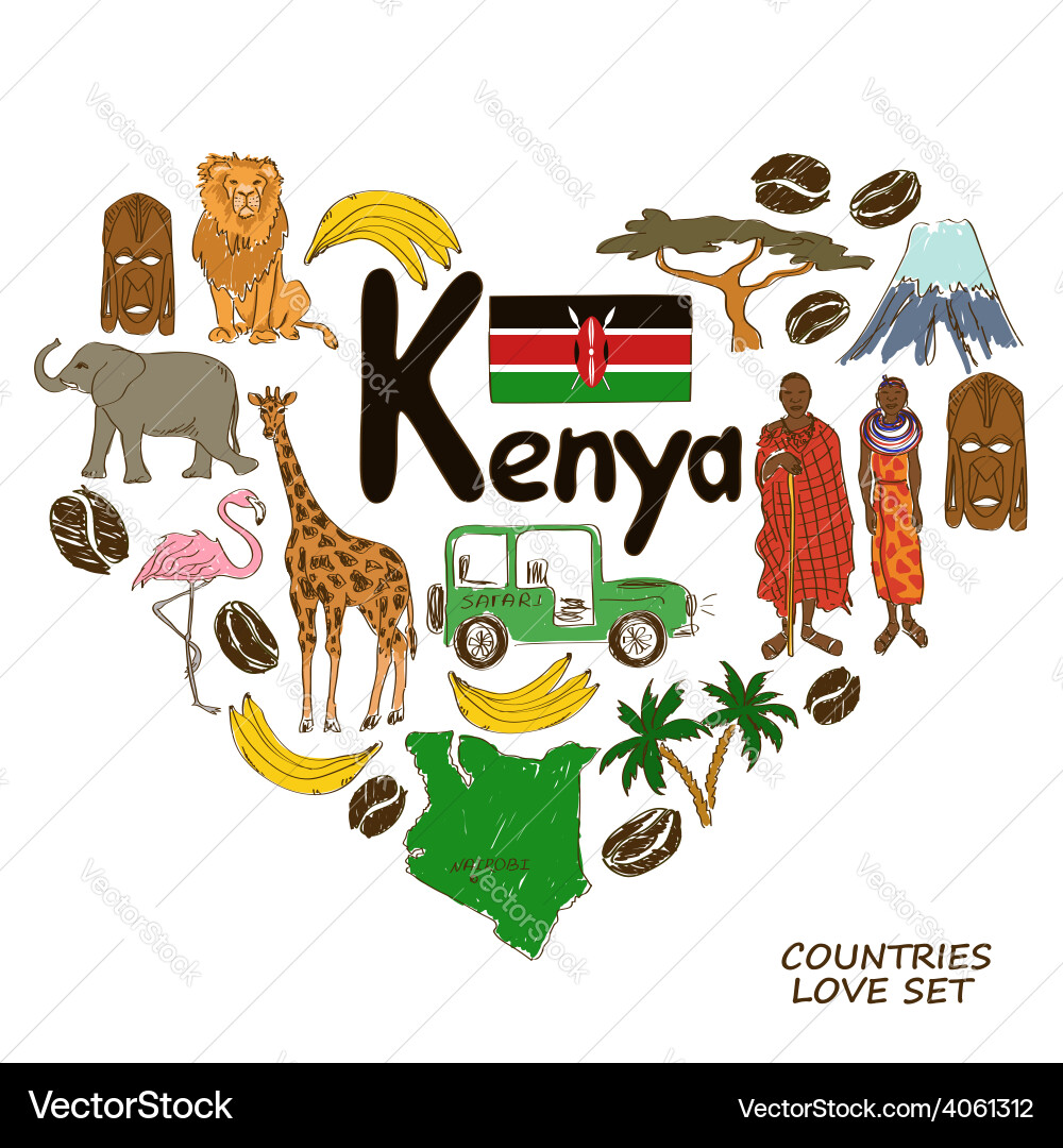 Kenya Heart Symbol Collection Royalty Free Vector Image