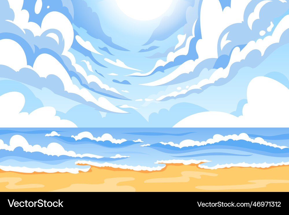 Ocean background seashore and blue sky with sun Vector Image