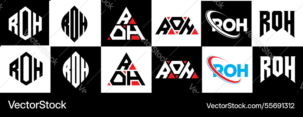 Roh letter logo design in six style roh polygon Vector Image